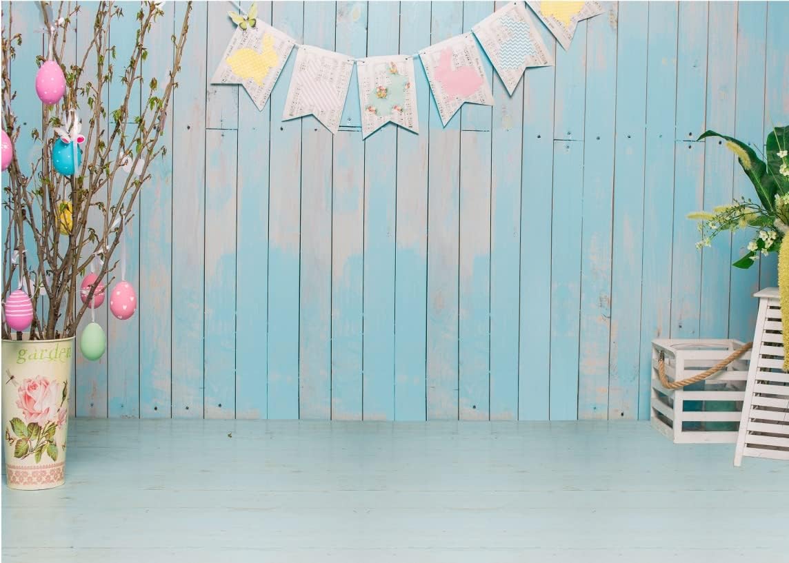 Amazon.com : BELECO 10x8ft Fabric Happy Easter Backdrop Blue Wooden ...