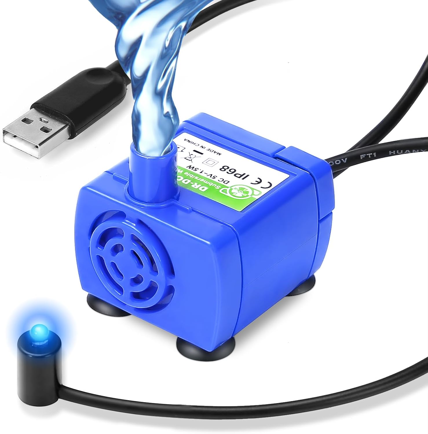 Cat Water Fountain Pump with LED Light, Ultra Quiet Pet Fountain ...