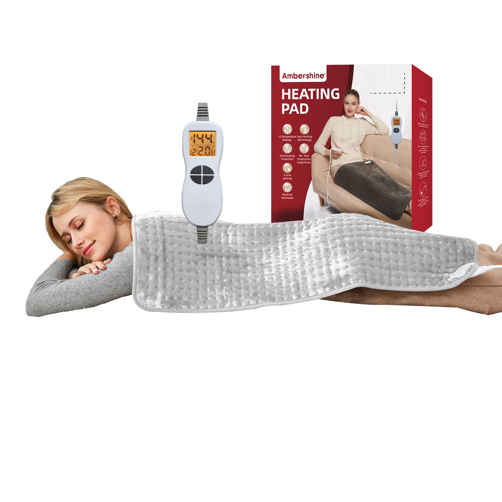 Amazon.com: Ambershine 17''x33'' XXXL King Size Heating Pad with 12 ...