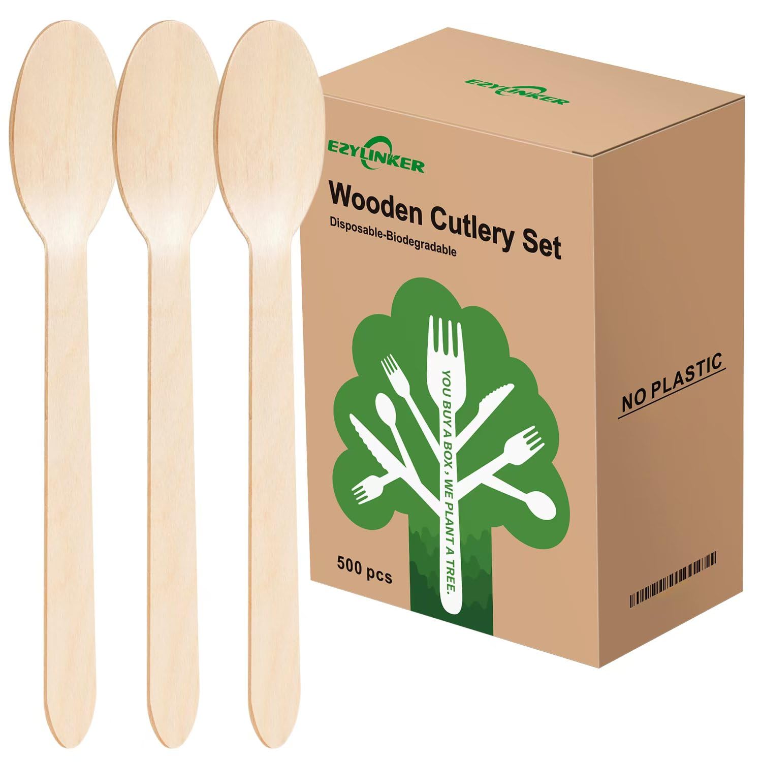 Amazon.com: 500 Wooden Spoons, Disposable Wooden Cutlery Set ...