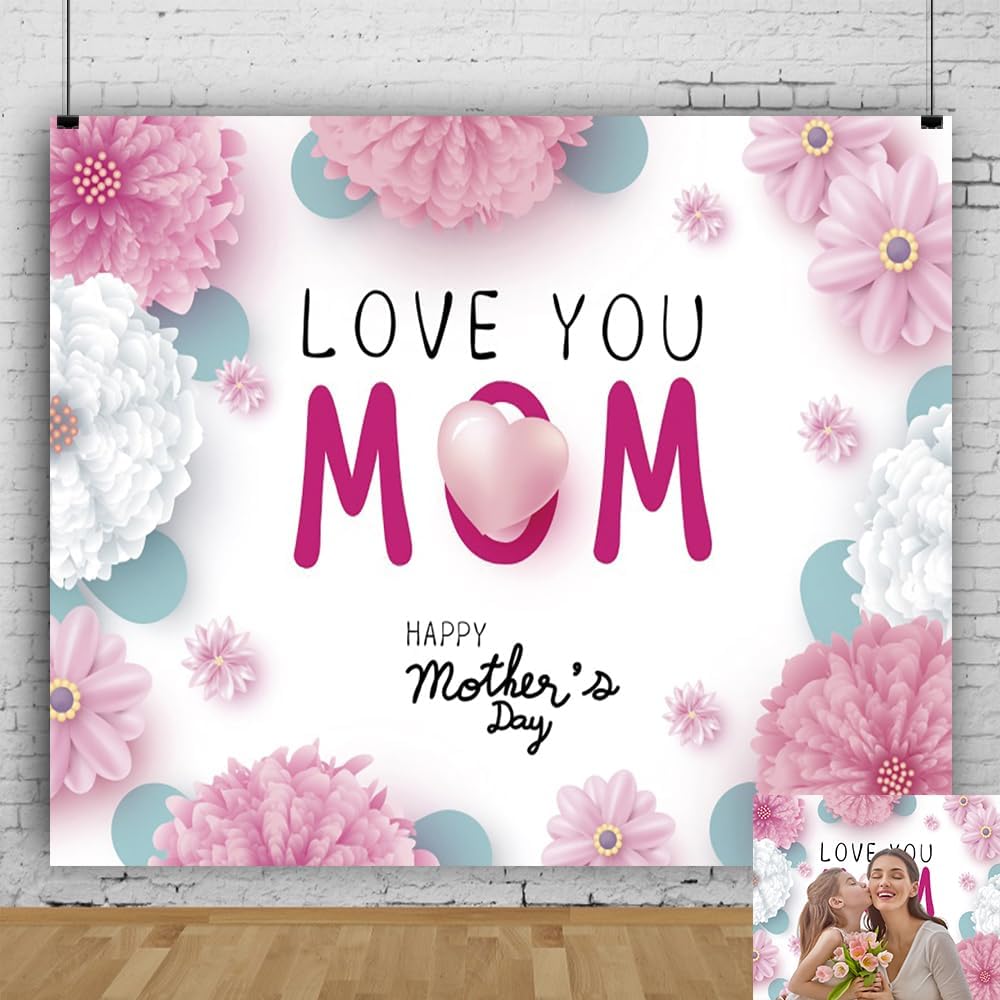Amazon.com : Happy Mother's Day Backdrop Love You Mom Mothers Day Photo ...