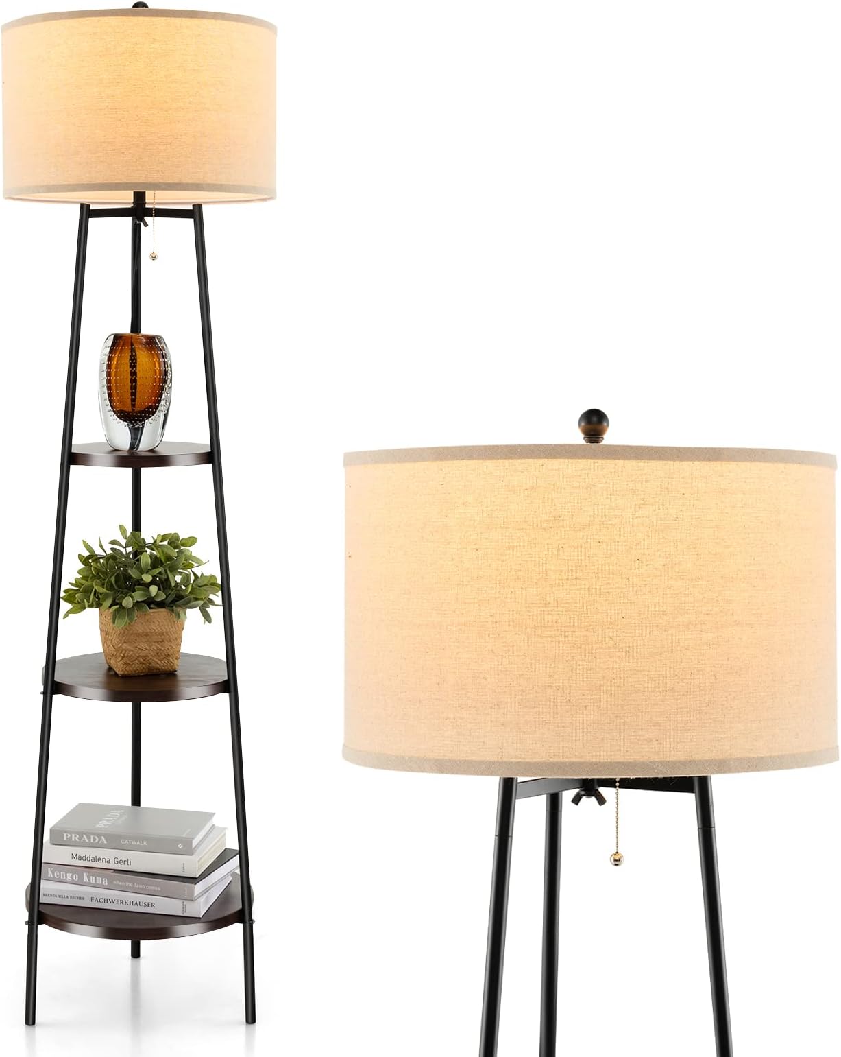 Tangkula Shelf Floor Lamp, 3 Tier Display Floor Lamp with Storage ...