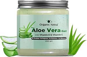 Organic Netra Pure Aloe Vera Gel with Vitamin C & E for Skin, Face and Hair Helps to Repair and ...