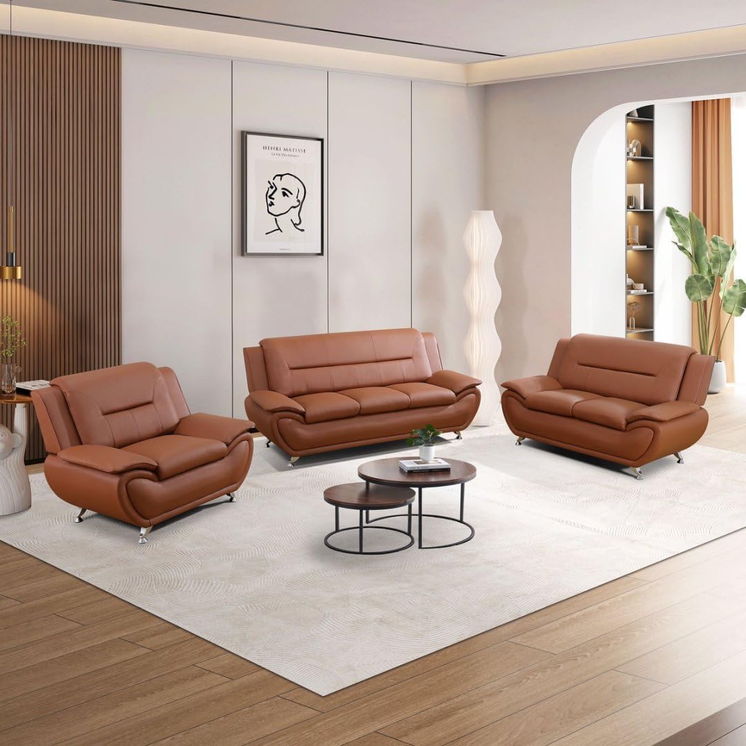 Amazon.com: Caerrlcias Faux Leather Sofa Set for Living Room, Modern ...