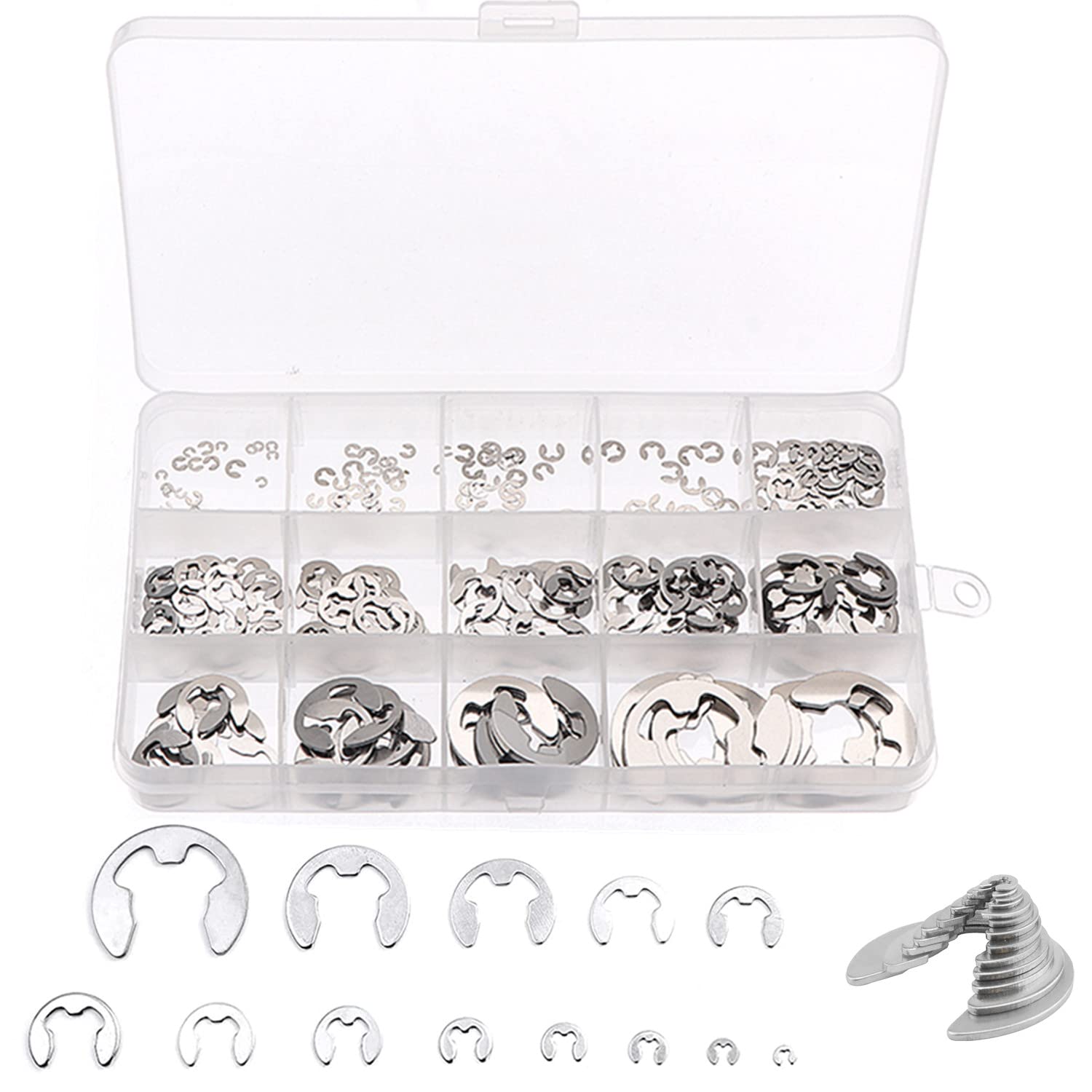 E-Clip Retaining Rings Assortment Set, 304 Stainless Steel External ...