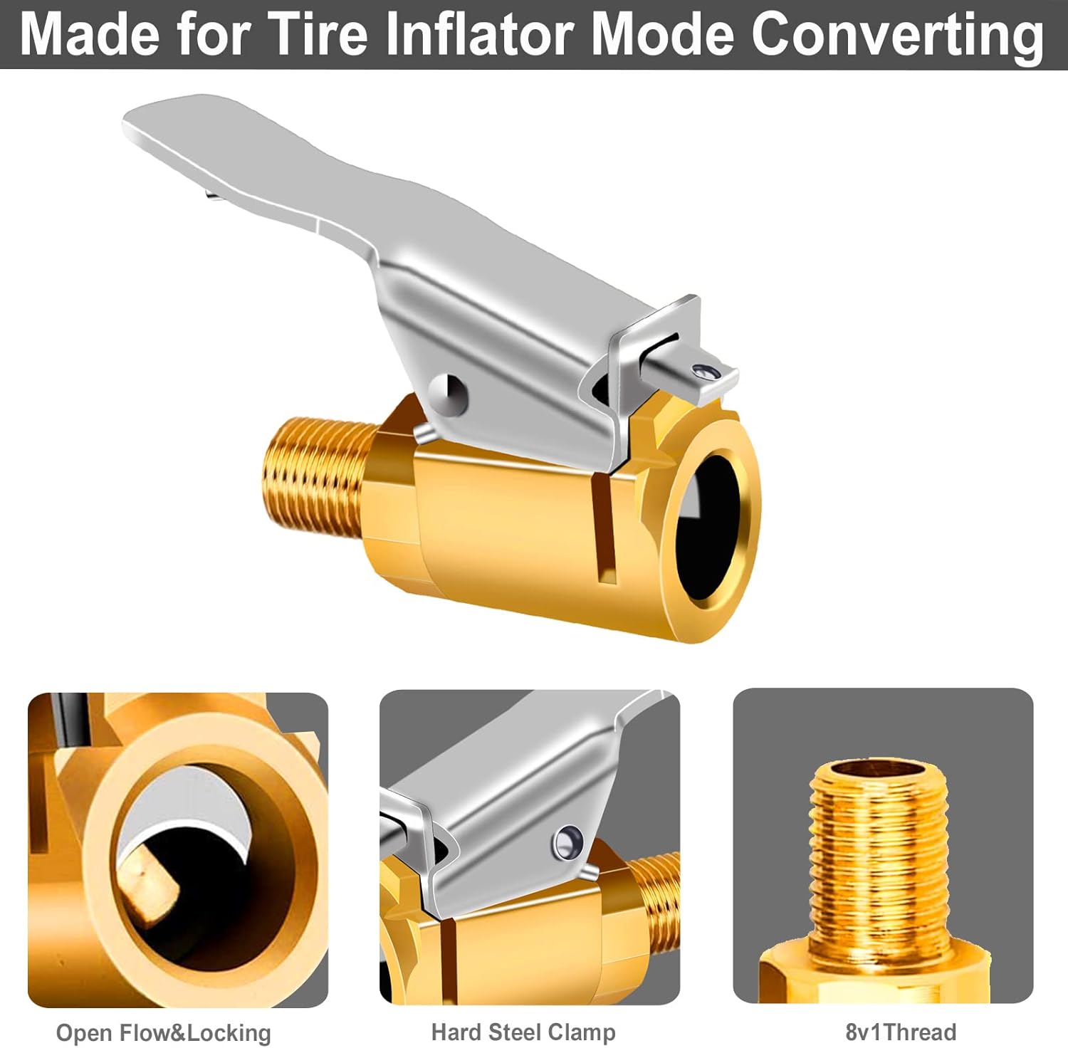 GONESON Tire Inflator Nozzle with Clip, Air Chuck Quick Connect for ...