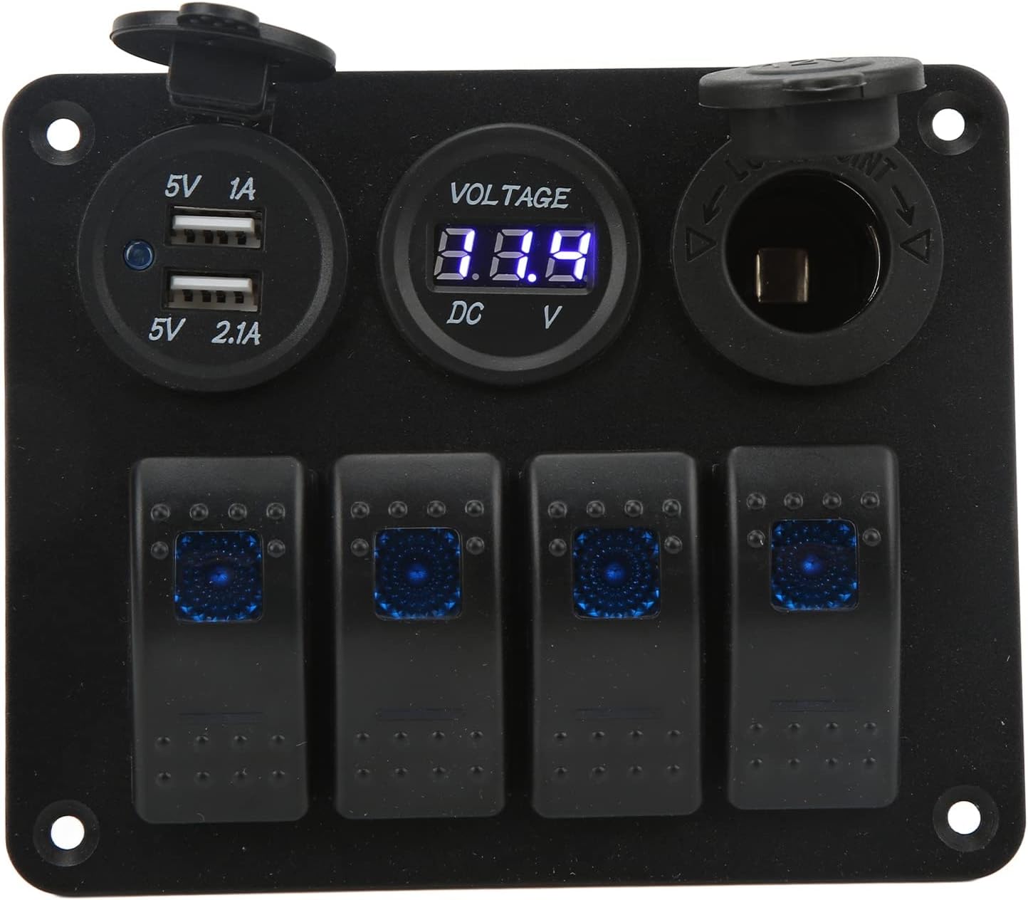 4 Gang Rocker Switch Panel USB Cigarette Lighter Socket ON Off ...