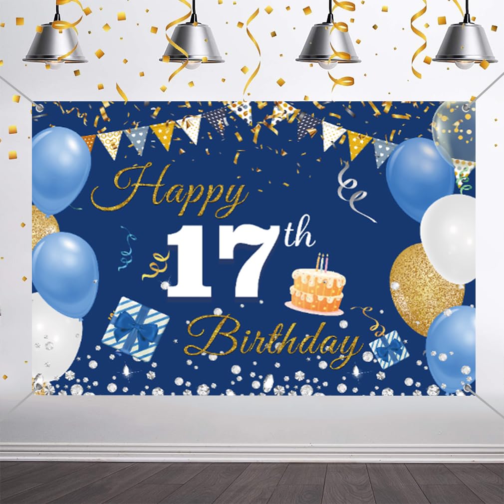 Amazon.com : 17th Birthday Decorations Happy 17th Birthday Backdrop ...