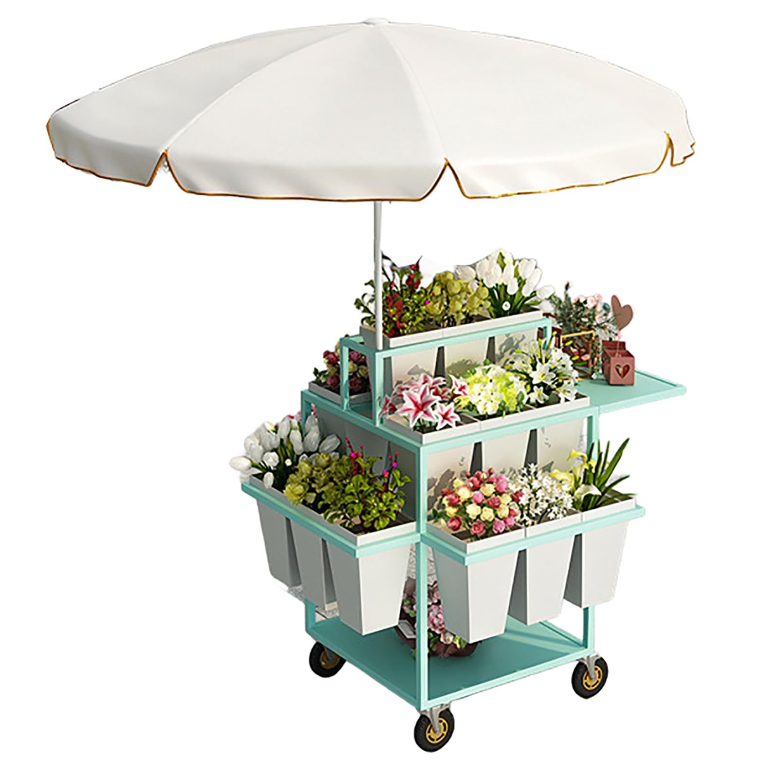 Amazon.com: Metal Garden Cart Plant Stand with 18pcs Buckets and ...
