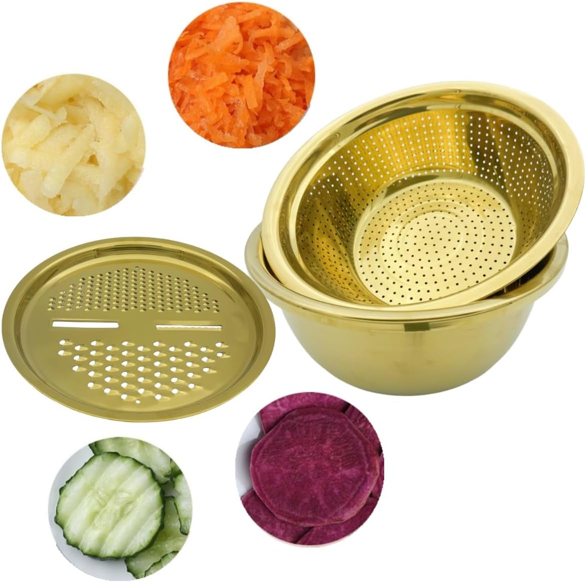 Amazon.com: Keiwhsly Stainless Steel Multifunctional Gold Colander set ...