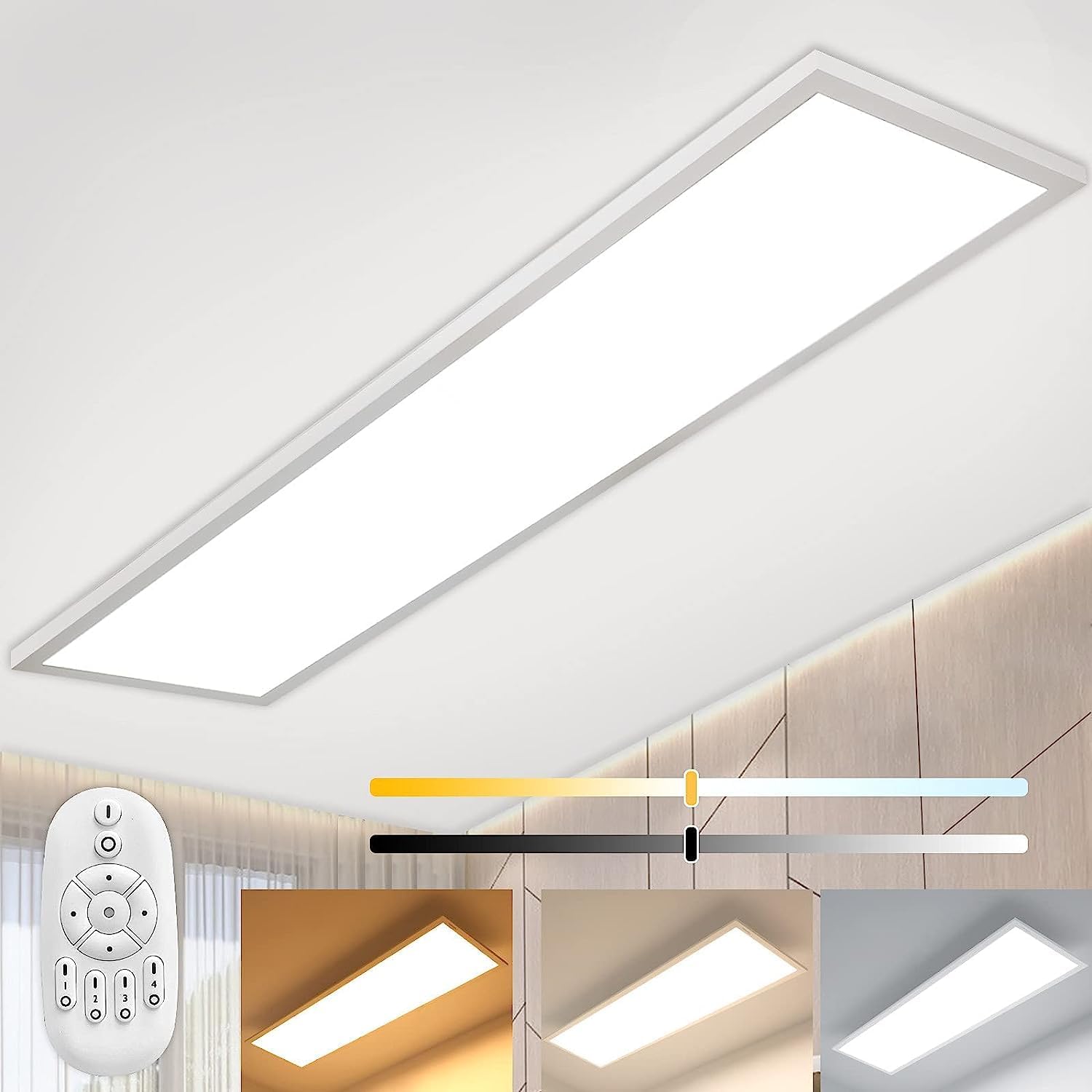 Dimmbar LED Panel Deckenleuchte 120x30 cm mit Fernbedienung, 40W Super ...