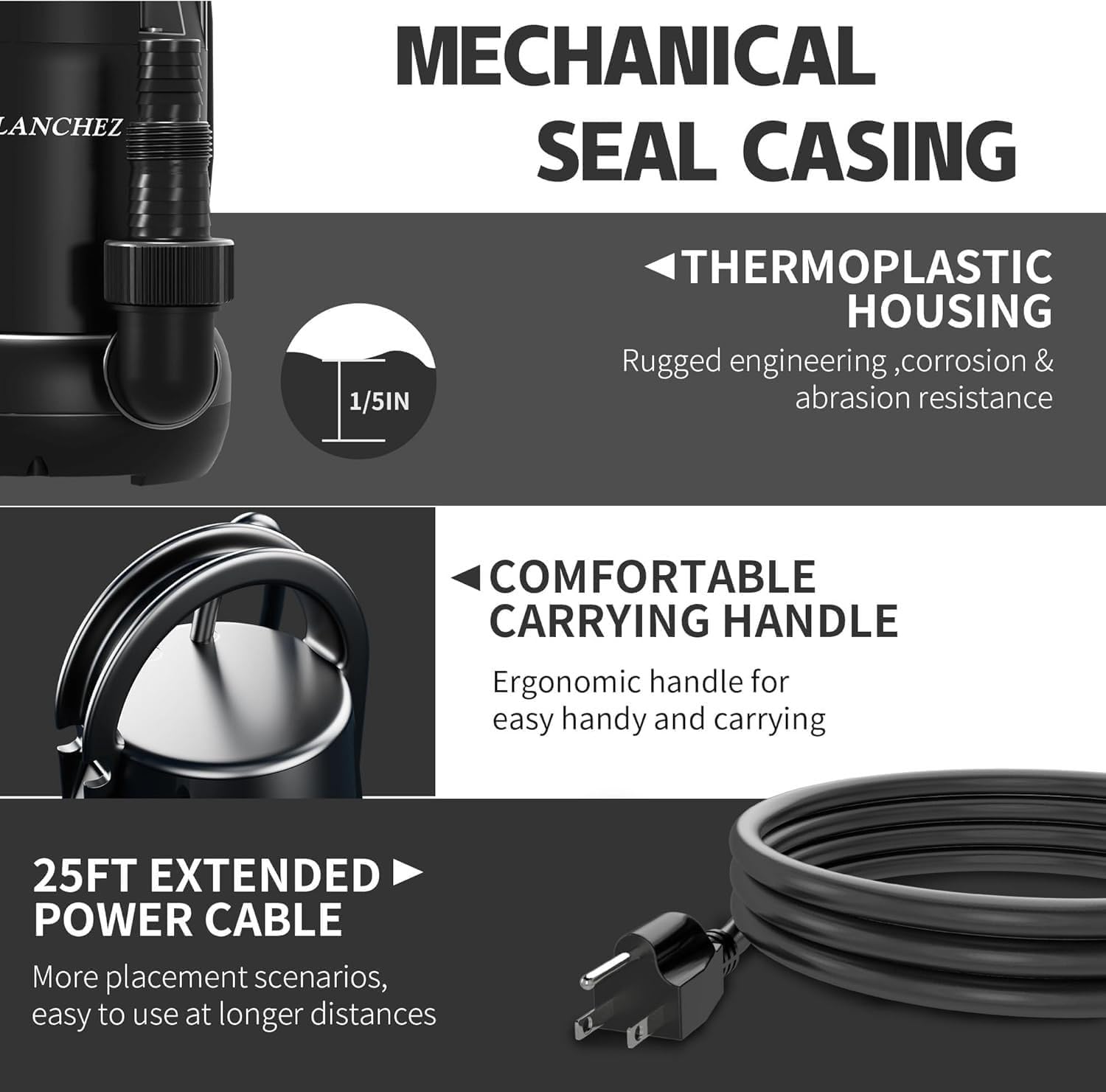 Snapklik.com : LANCHEZ Sump Pump 3/4 HP 4450 GPH Submersible Water Pump ...