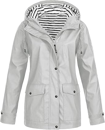 Amazon.com: Qinnyo Chaqueta impermeable para mujer con capucha ...