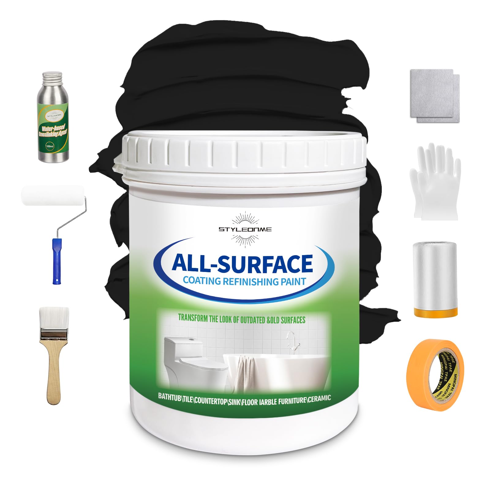 Amazon.com: styleonme Waterbased Tile Paint Black, 50-60sq.ft, Bathtub ...