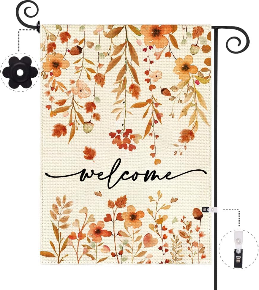 Amazon.com : Keniot Thankful Garden Flag Burlap Autumn Leaf Heart ...