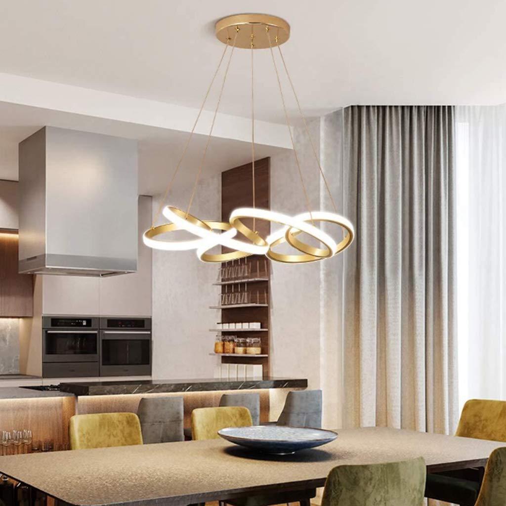Gold Lights Kitchen Table Modern Long Rotate LED Pendant Lamp With