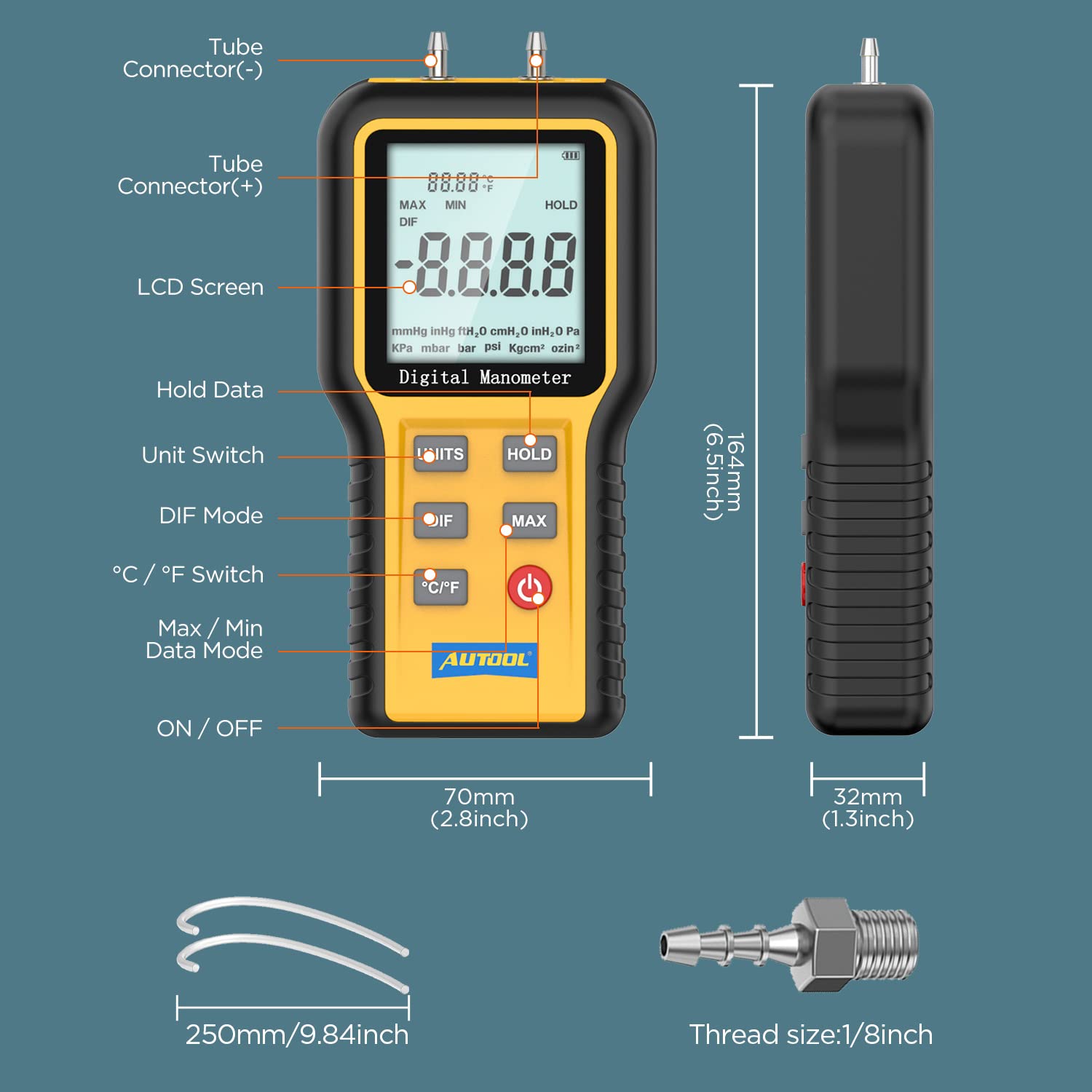 Snapklik.com : AUTOOL Digital Manometer, Dual-Port Manometer Gas ...