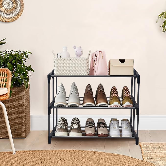 PHILOSHOP Home Heavy Metal Shoe Rack (3 Shelves) Foldable Open Book ...