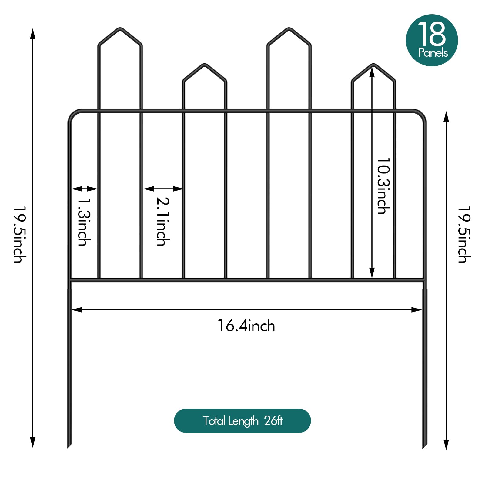 Decorative Garden Fence Outdoor Black Metal Wire Fence Border 18 Panel ...