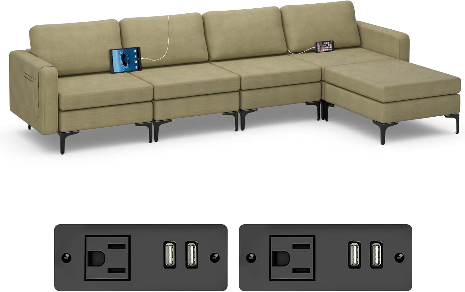 Amazon.com: Giantex 4 Seat Convertible Sofa Couch, 123"L Sectional ...