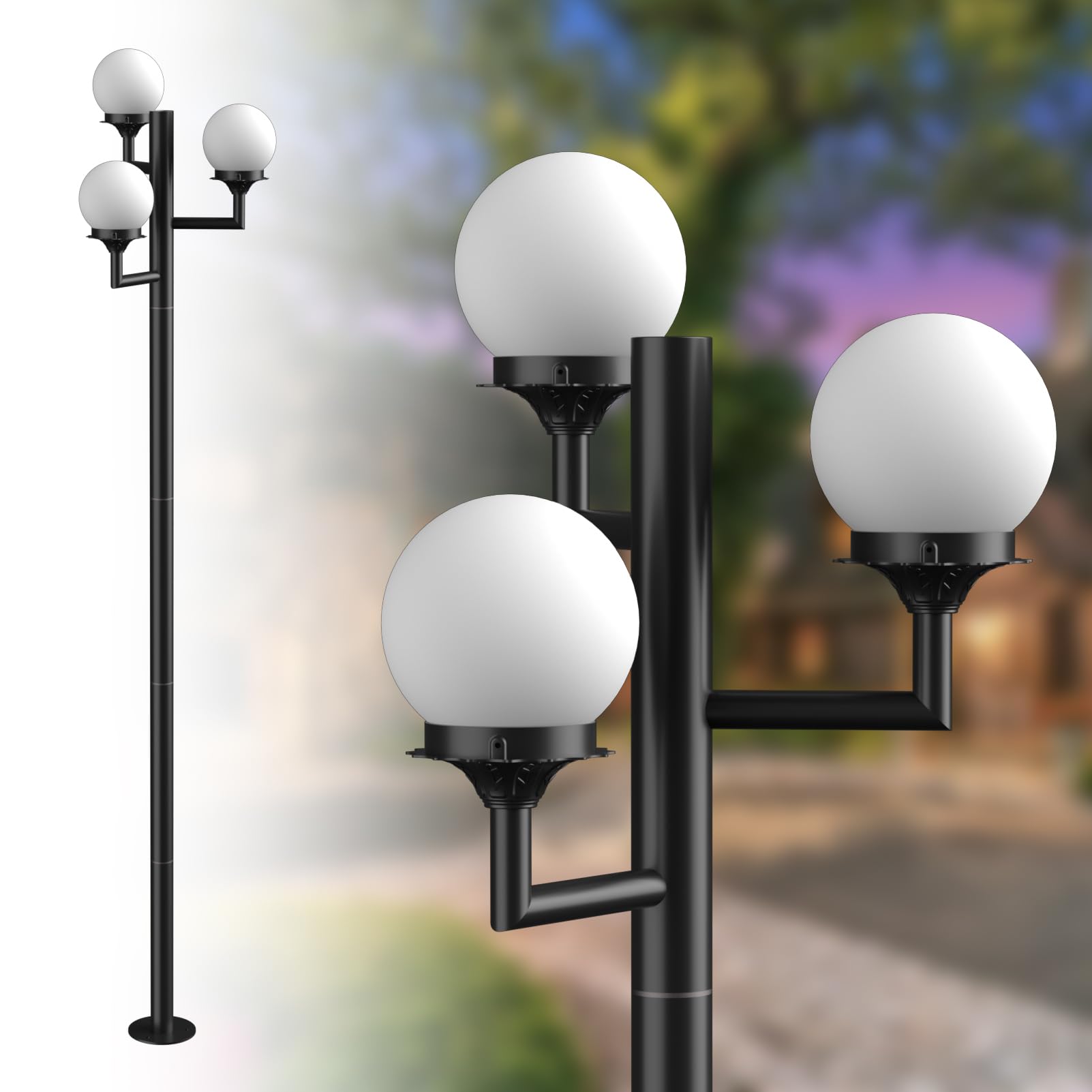 Three Globe Outdoor Post Light Classical 98 In. 3 Light, 3 Lantern