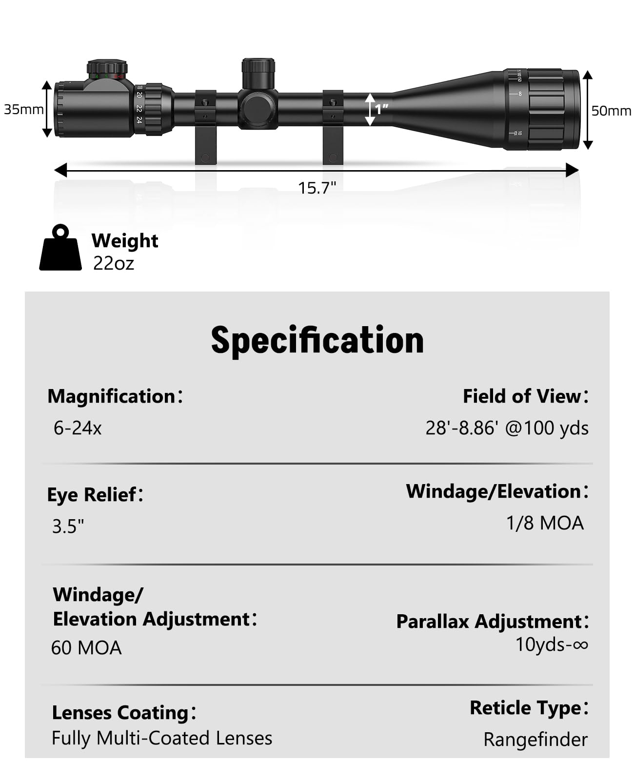 Snapklik.com : MidTen 6-24x50 AO Rifle Scope For Hunting - Red And ...
