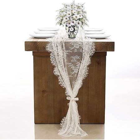 Runner da tavolo, in pizzo bianco con fiore ricamato, runner europeo ...