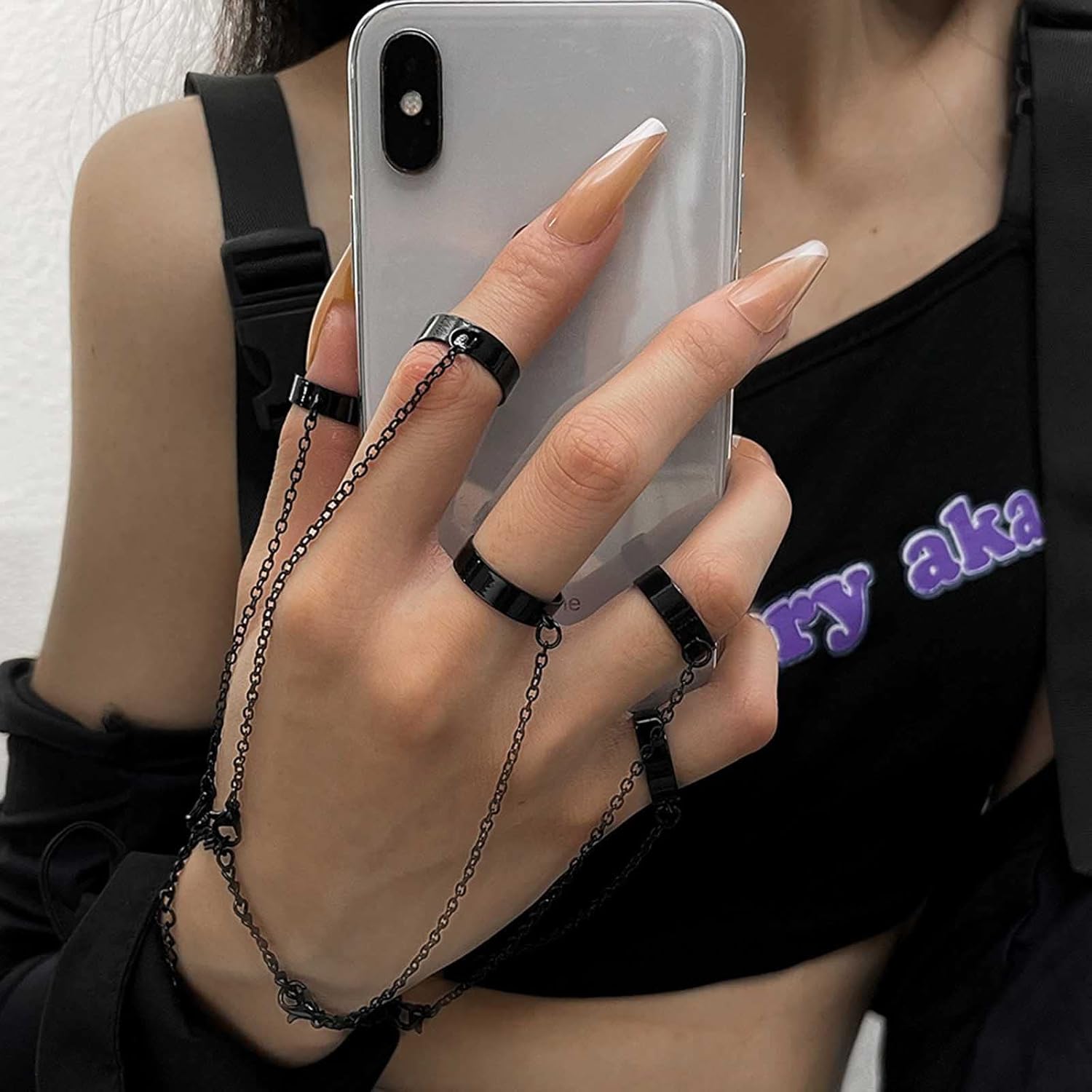 Amazon.com: Zeshimb Punk Finger Ring Bracelet Layered Tassel Chain ...