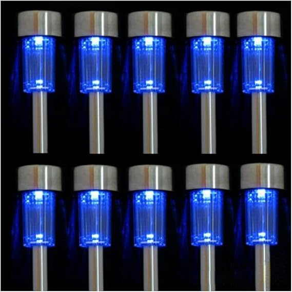 NEWOTE 10pcs Blue LED Outdoor Steel Garden Solar Powered Landscape ...