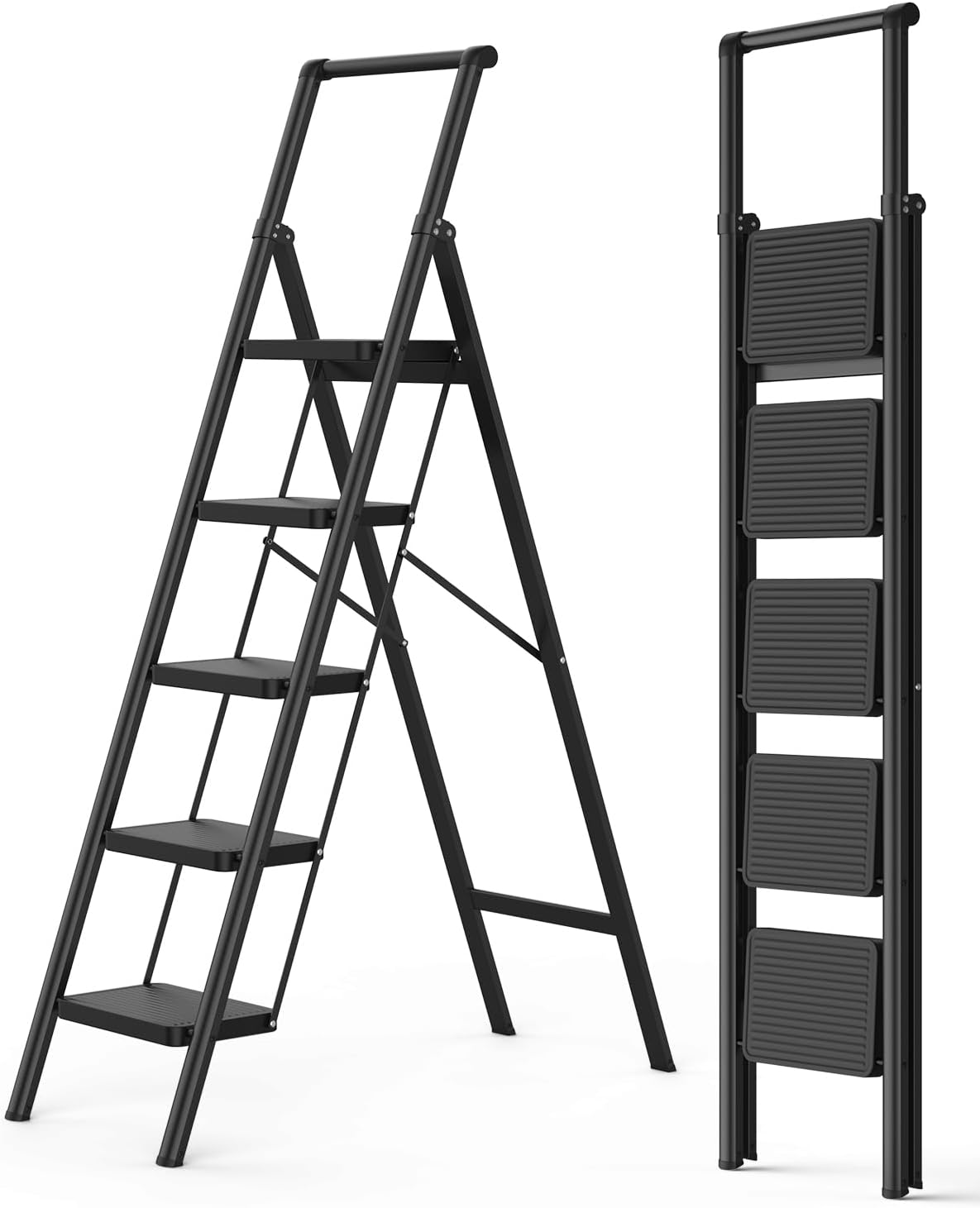 GORWARE 5 Step Ladder, Foldable Step Stools 330lbs Lightweight Sturdy ...