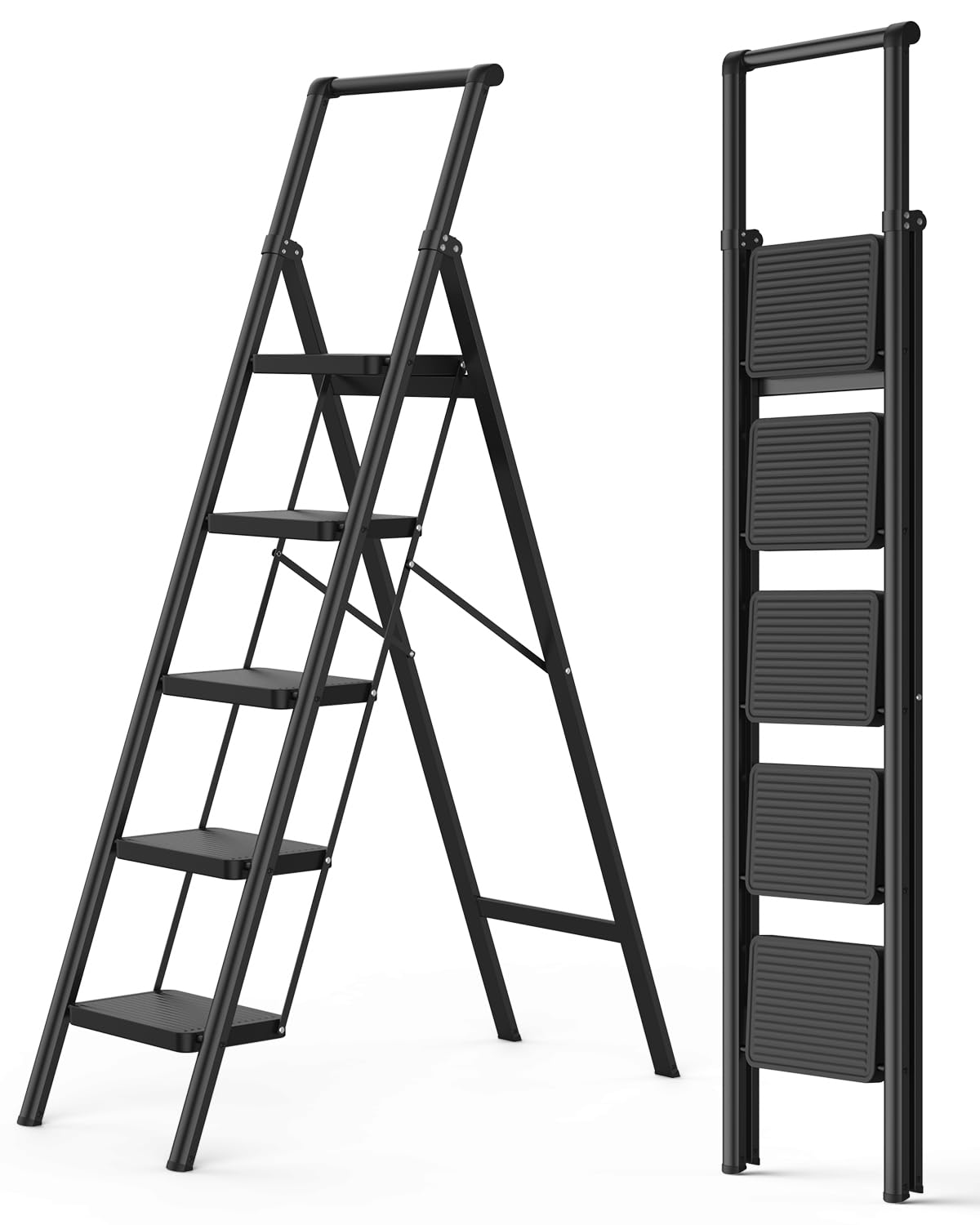 GORWARE 5 Step Ladder, Foldable Step Stools 330lbs Lightweight Sturdy ...