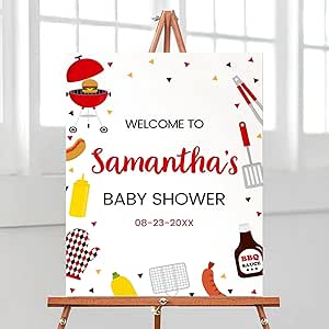 Amazon.com: Bbq Baby Shower Welcome Sign, Bun in the Oven and Burger on ...