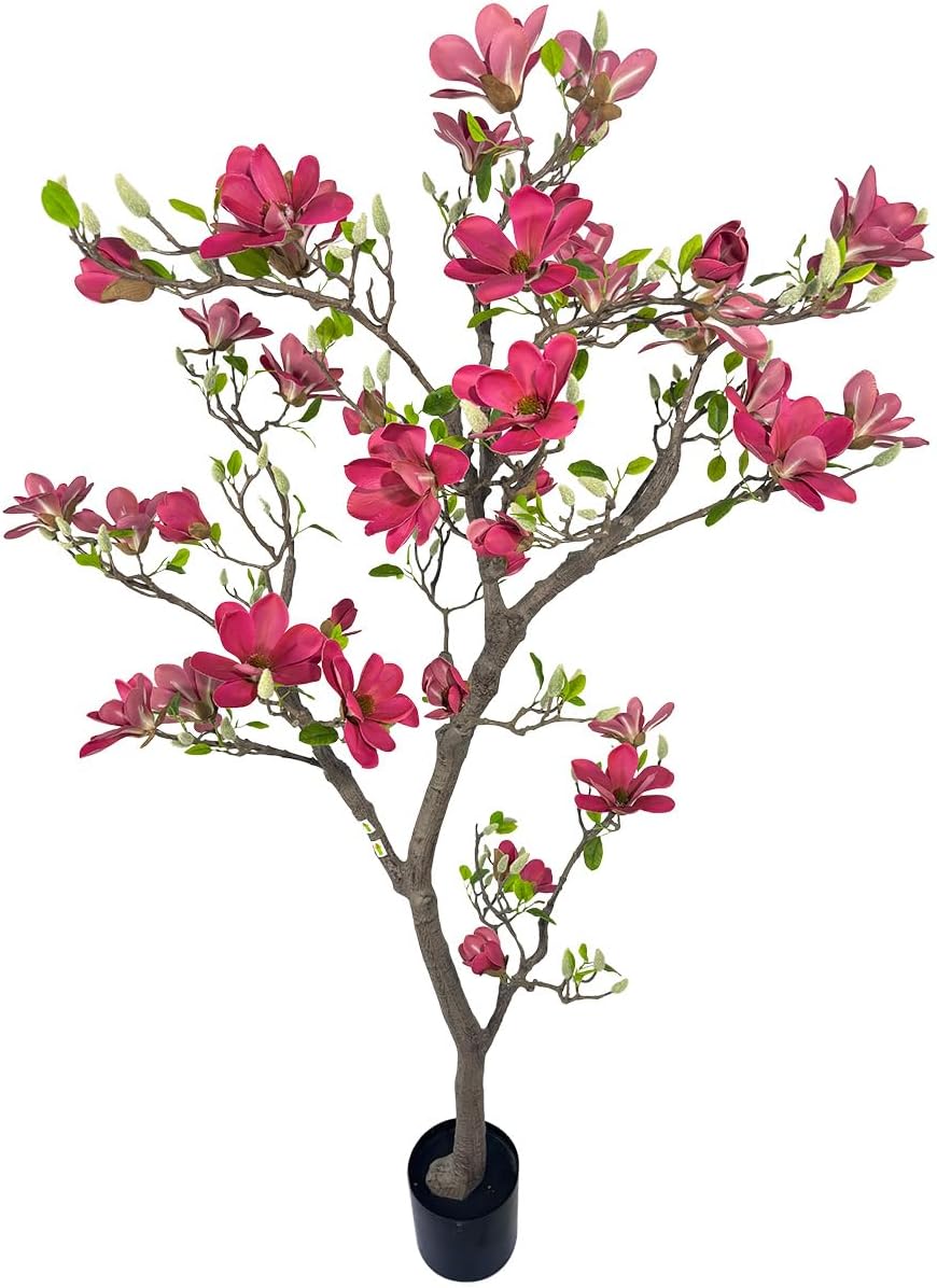 Amazon.com: Alonfale 6ft Red Artificial Magnolia Tree - Lifelike Faux ...