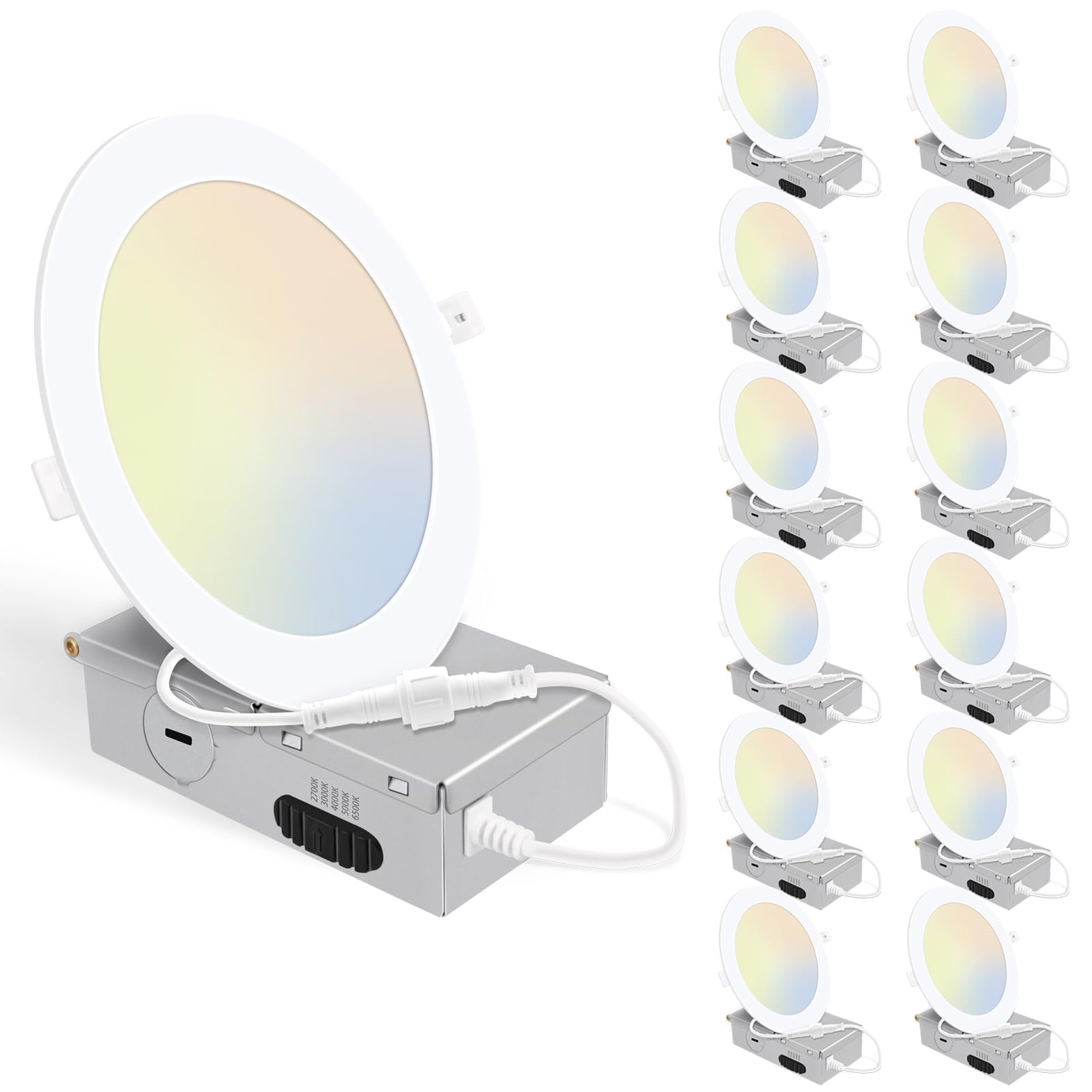 12 Pack 6 Inch 5CCT Ultra-Thin LED Recessed Ceiling Light with Junction ...