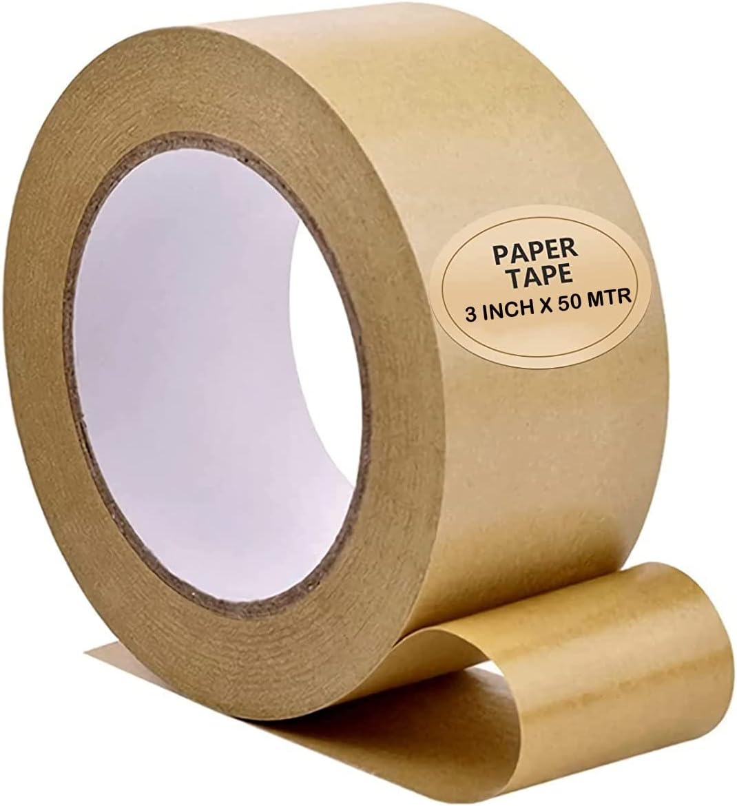 AIPL Brown Kraft Paper Tape, 3" x 50 Meter, Writable Non-Coated Surface ...