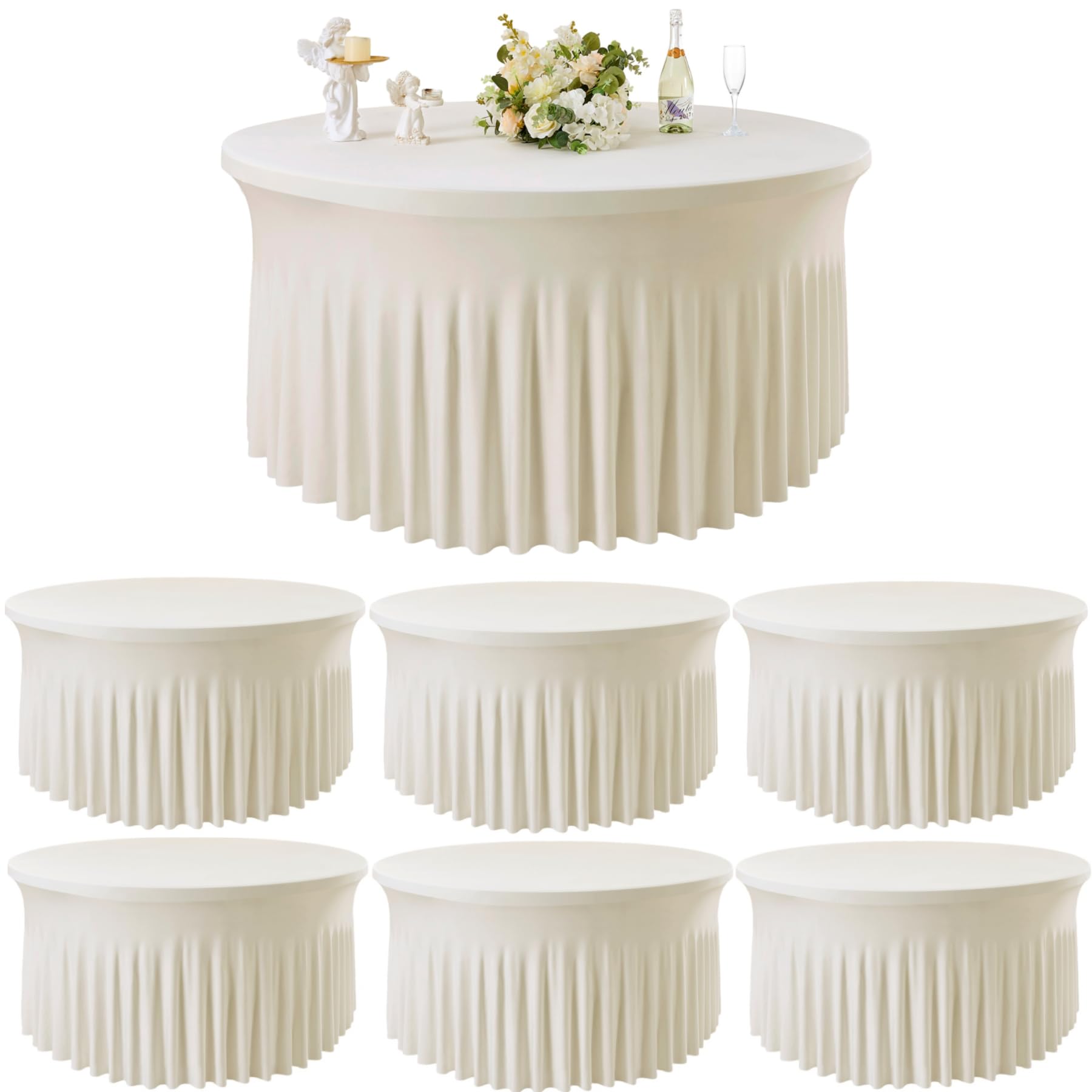 Amazon.com: Outpain 6 Pack Ivory Spandex Round Tablecloths for 72 inch ...