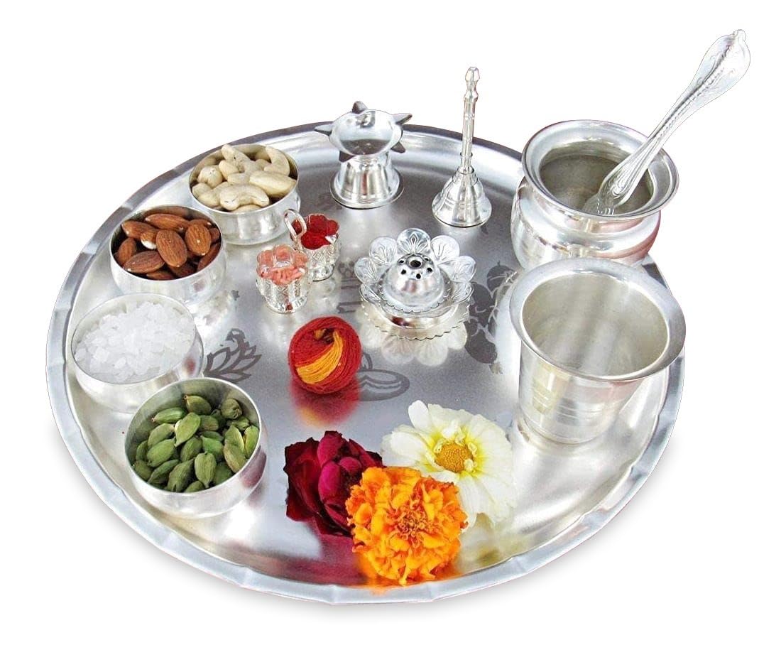 NOBILITY Pooja Thali Set Silver Plated Large 12 Inch Puja Thali for ...