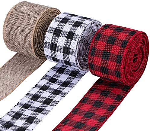 Amazon.com: 3 Rolls Wired Plaid Ribbons,3x10 Yards,2 Inch Black Red ...