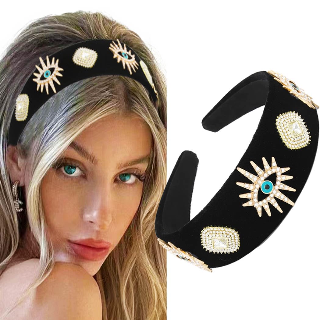 Amazon.com : Coridy Black Baroque Wide Headbands Rhinestone Evil Eyes ...
