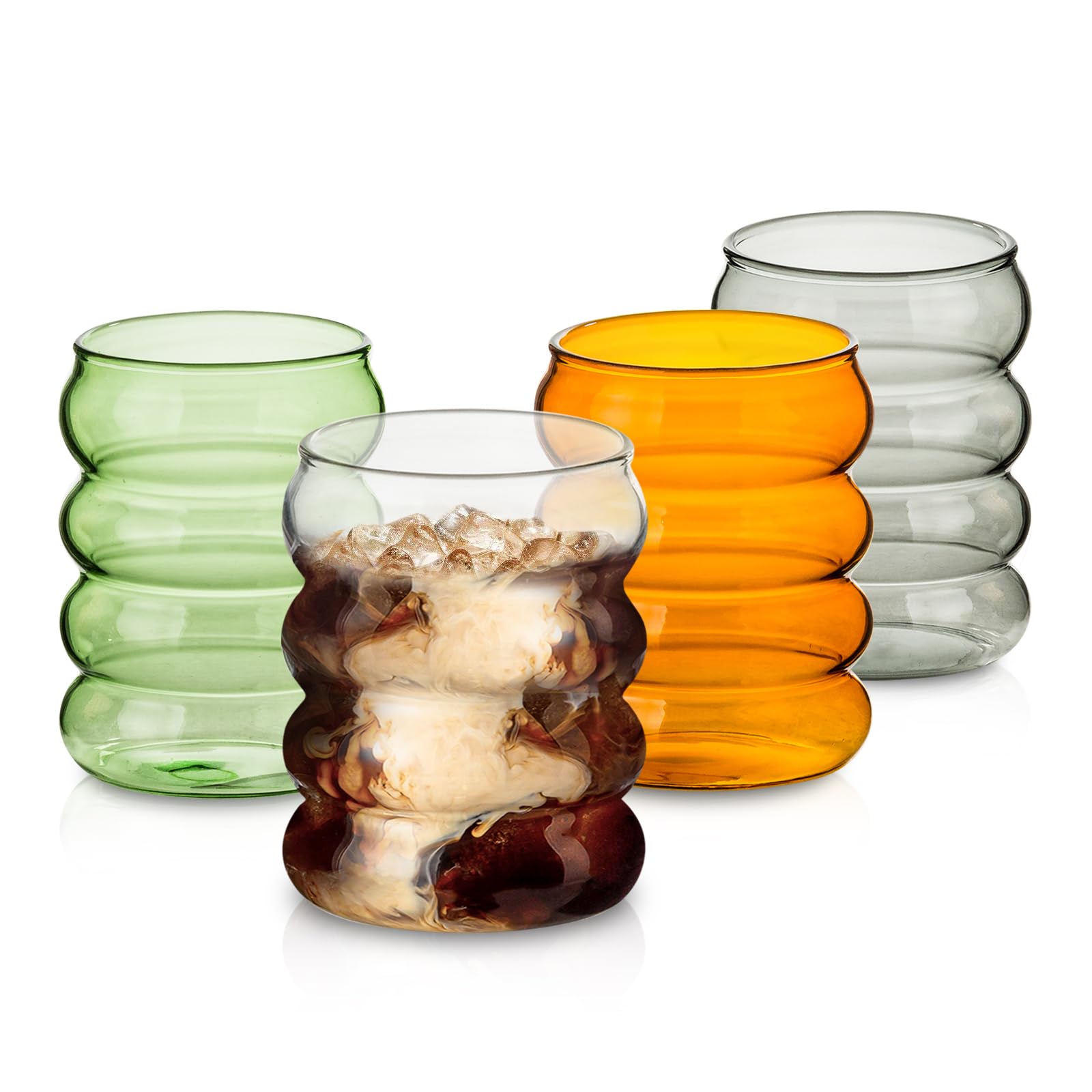 INSETLAN Colored Glassware Drinking, Creative Cute Glass Cups of 4 Set ...