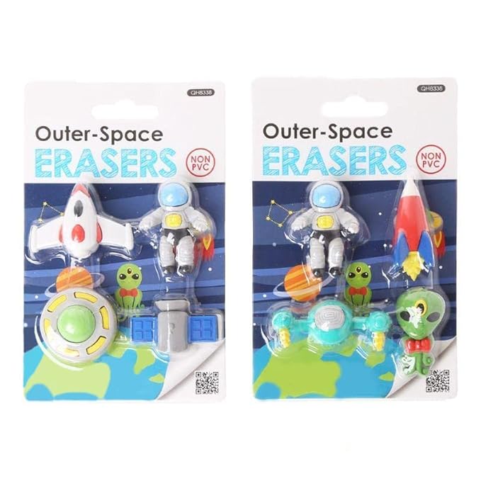 AK Store (Set of 8) Cute 3D Outer Space Astronaut Theme Pencil Erasers ...