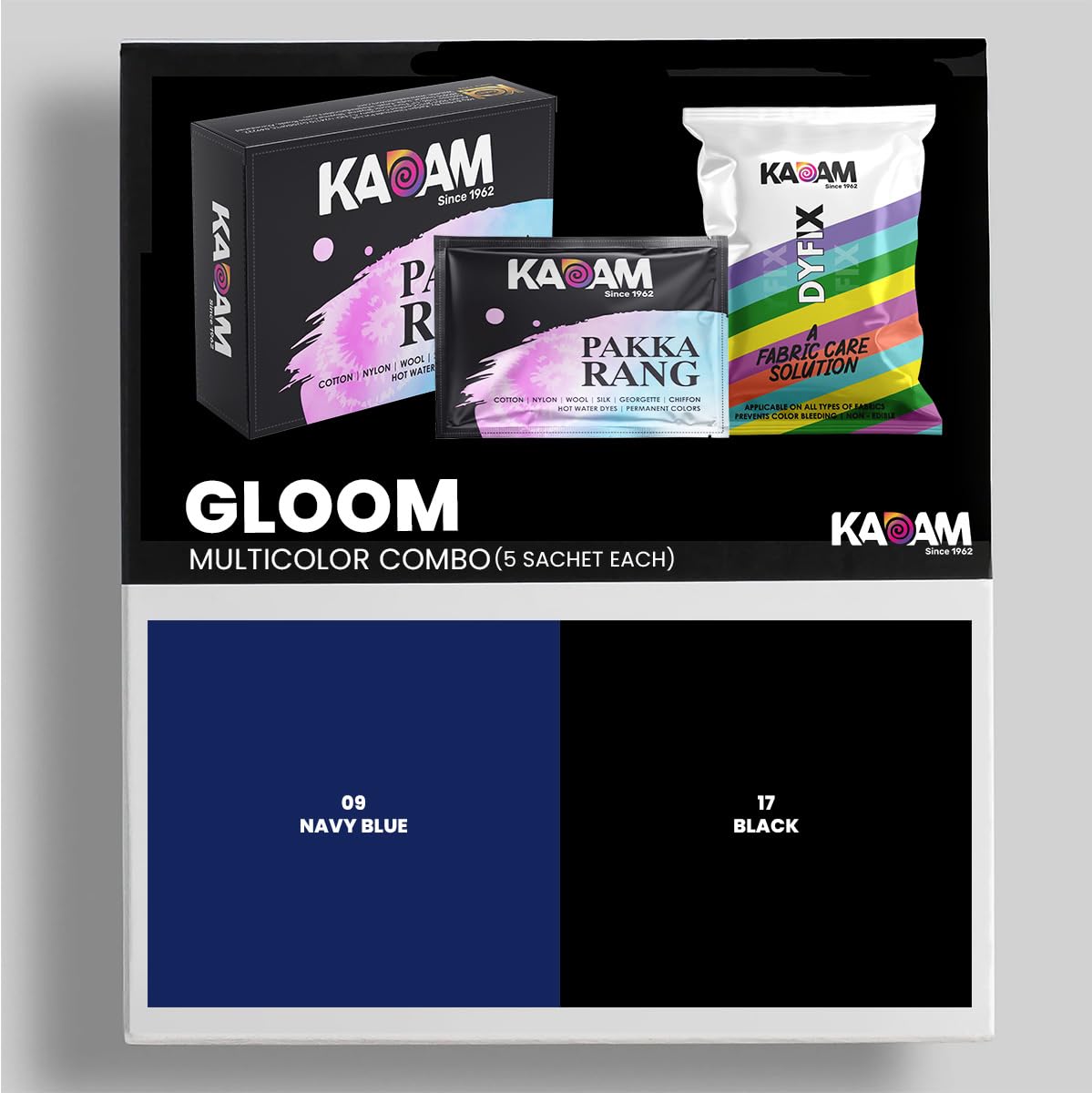 Kadam Fabric Dye Multicolour Combo (C4 : Gloom- Black (5 Sachet), Dark ...