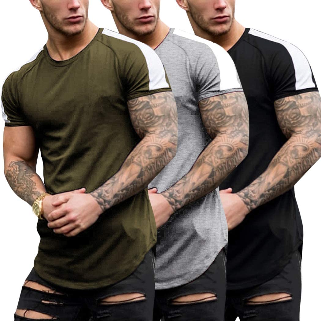 COOFANDY Men's Workout Gym 3 Packs Muscle Tees Fitted Hipster Longline ...