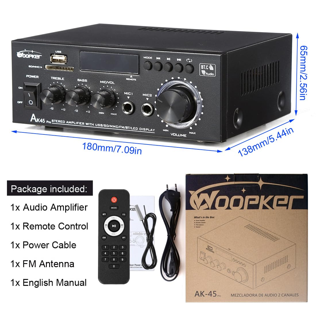 Snapklik.com : AK45 Pro Stereo Audio Amplifier Bluetooth 5.0,2.0 ...