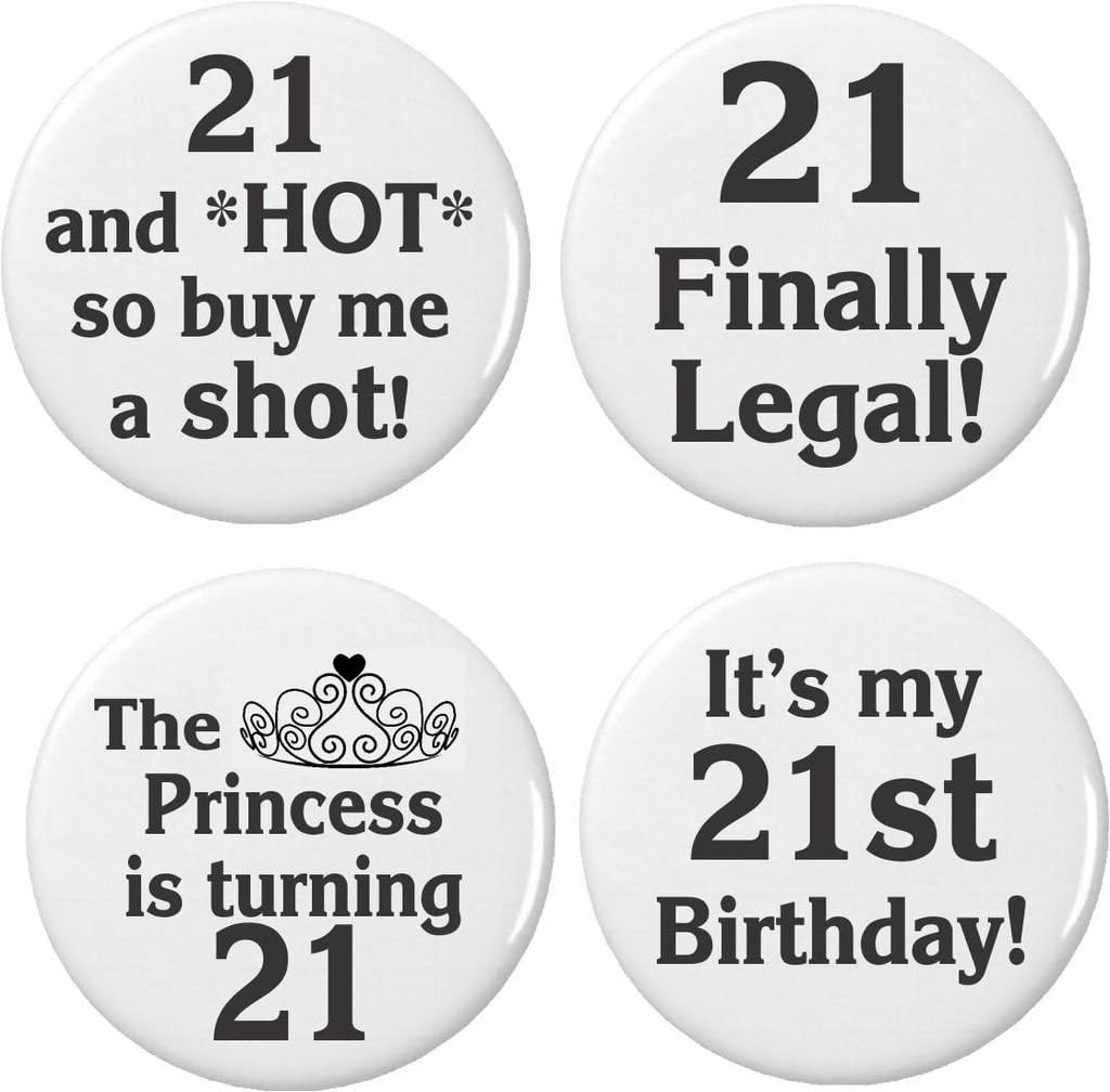 Amazon.com: Set 4 Happy 21st Birthday Buttons Pins Cute Princess Twenty ...