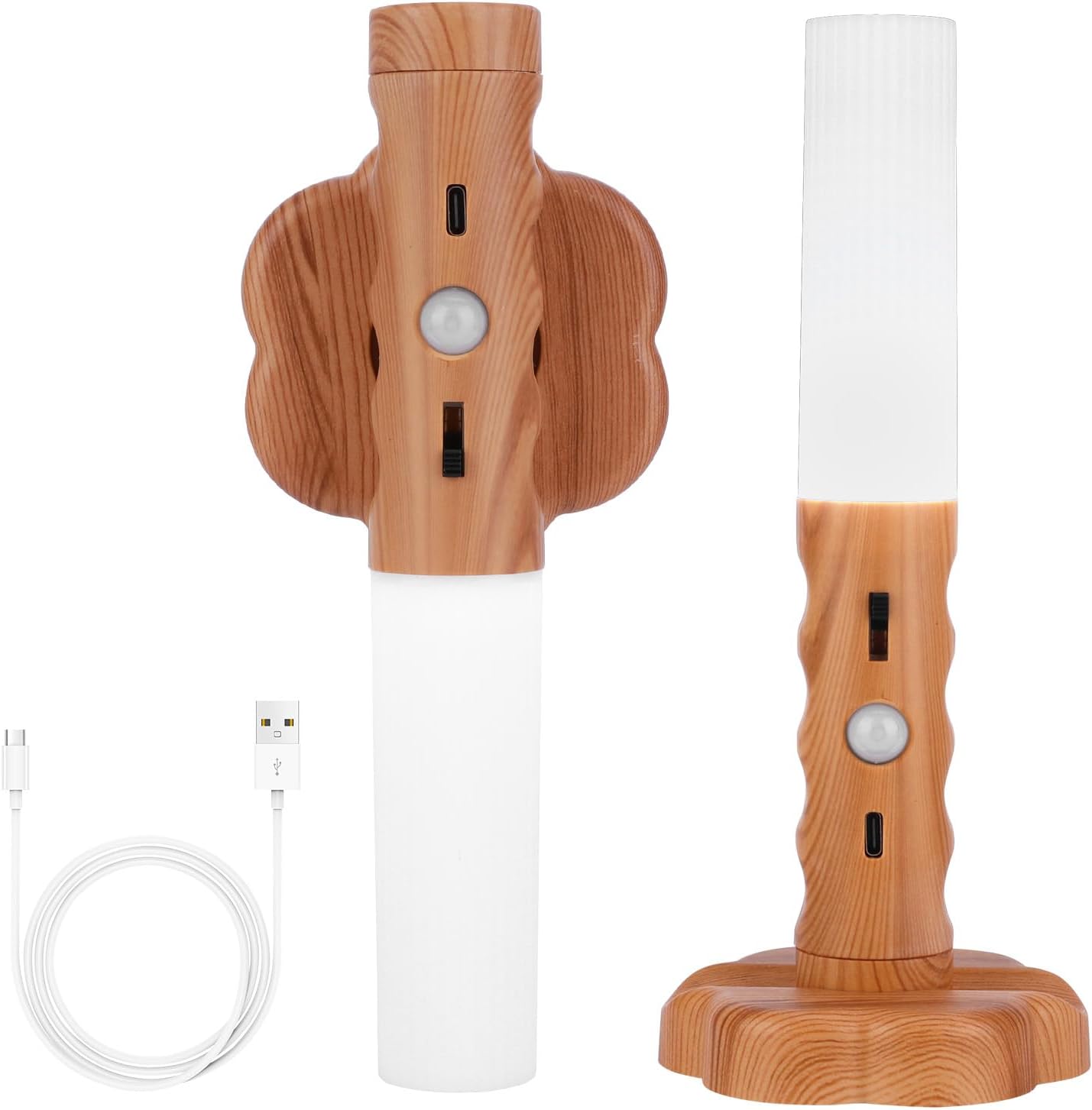 Ulsam 2 Pcs USB Rechargeable Wireless Wall Lights, Wood Motion Sensor ...