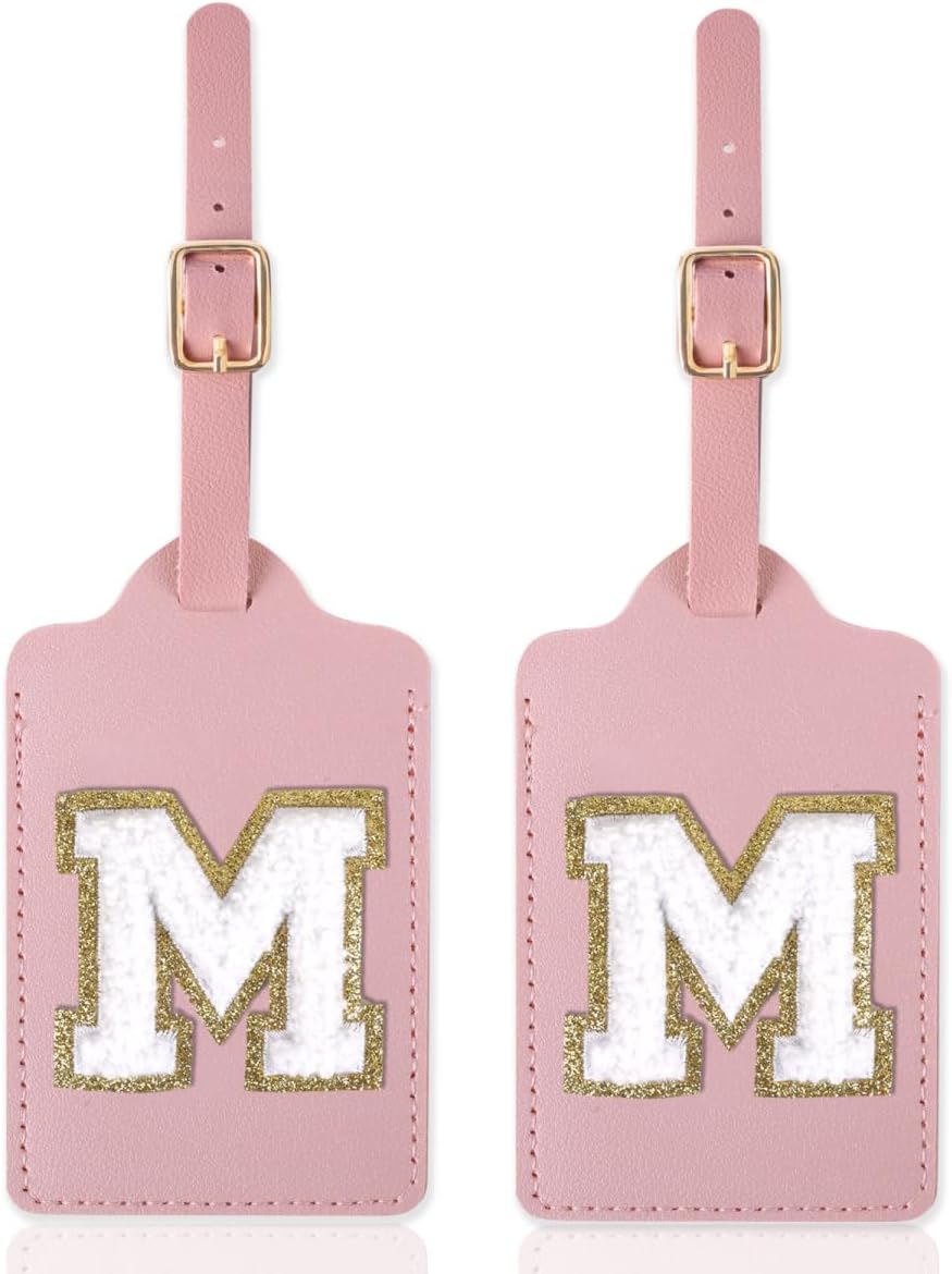 Amazon.com | 2 Pack Personalized Initial Luggage Tags for Suitcases with Chenille Letter, Cute ...