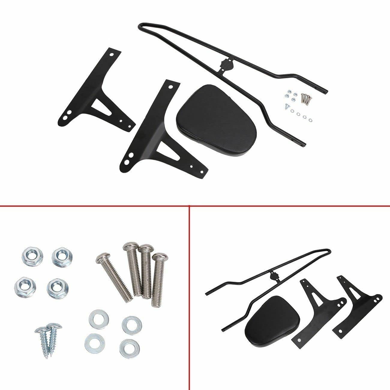 Black Motorcycle Rear Seat Chrome Backrest Sissy Bar Back Rest ...