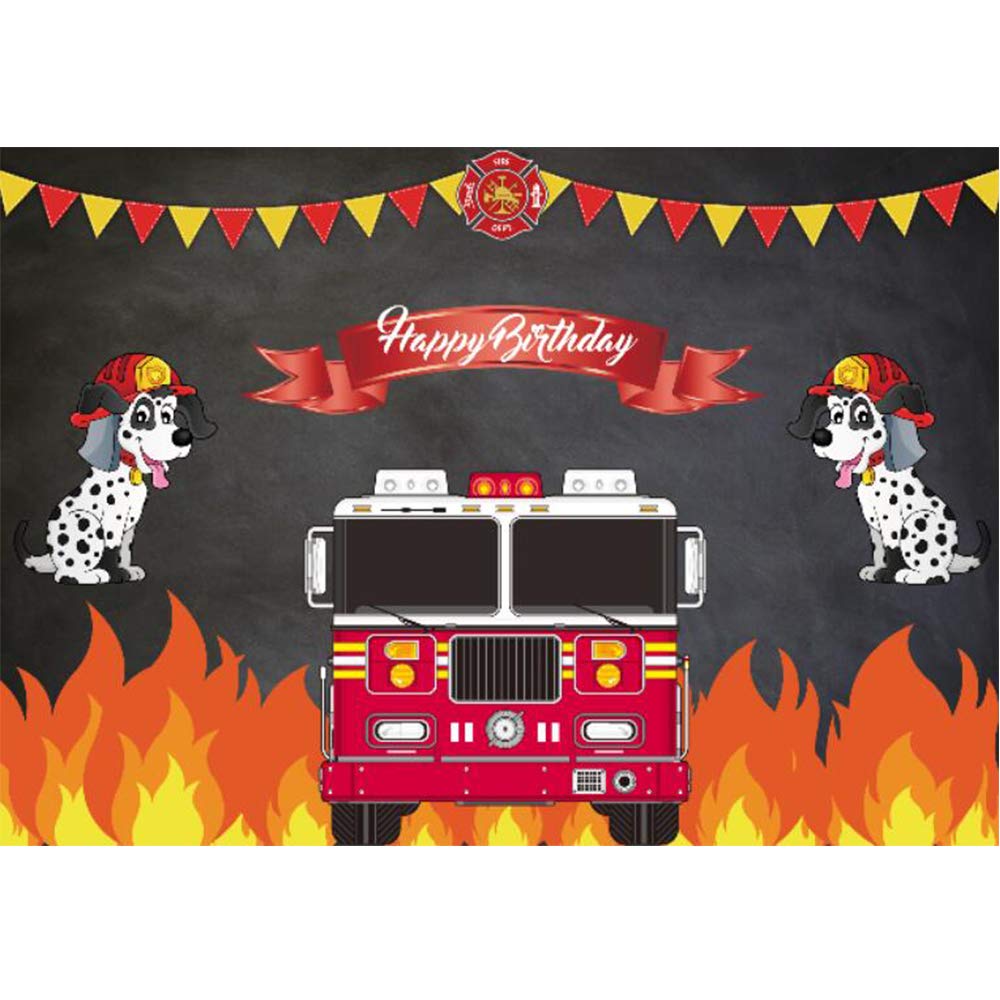 Allenjoy Firetruck Theme Backdrop Firemen Dog Kids Boys Happy Birthday ...