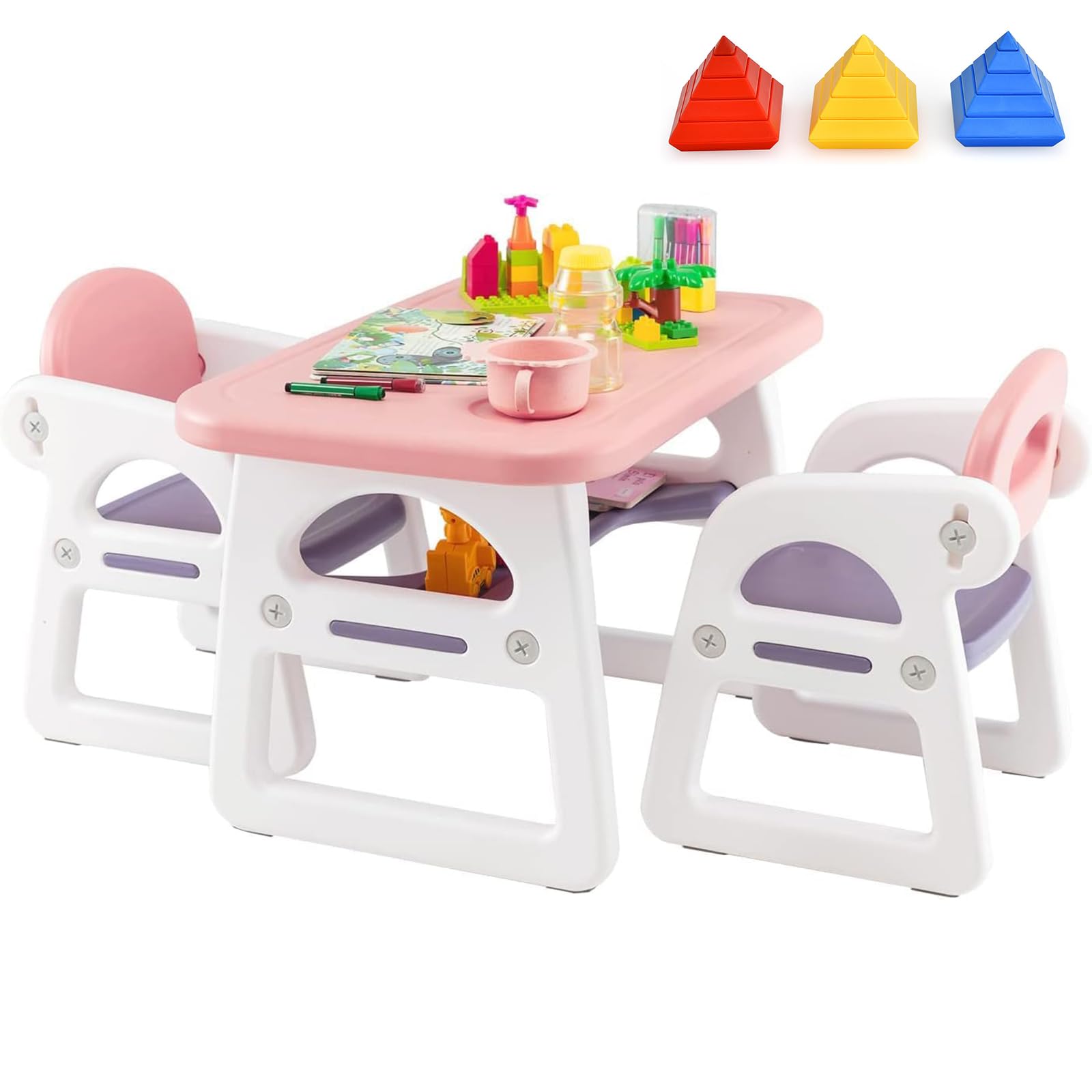Amazon.com: Costzon Kids Table and Chair Set, 3-Piece Plastic Activity ...